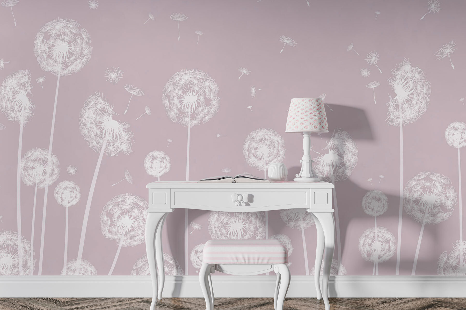 Võililled fototapeedid, tapeedid seinal Heleda laigulise taustaga roosa ...